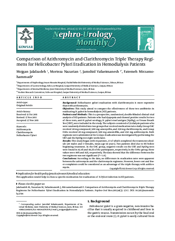 (PDF) Comparison of Azithromycin and Clarithromycin Triple Therapy ...