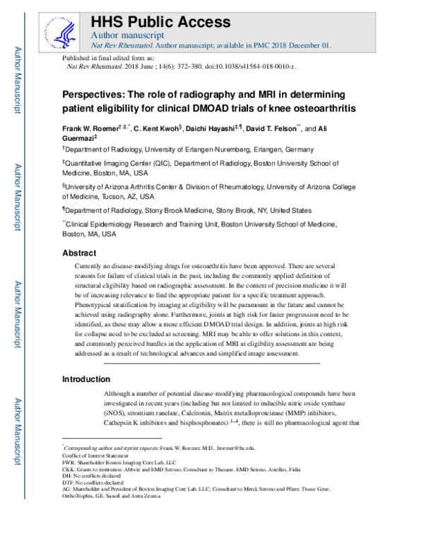 (PDF) The role of radiography and MRI for eligibility assessment in ...
