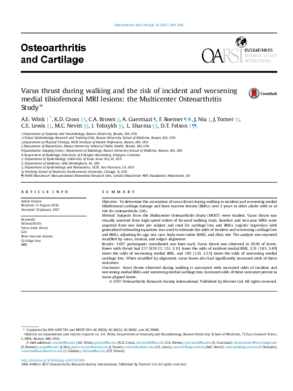 (PDF) Varus thrust during walking and the risk of incident and ...