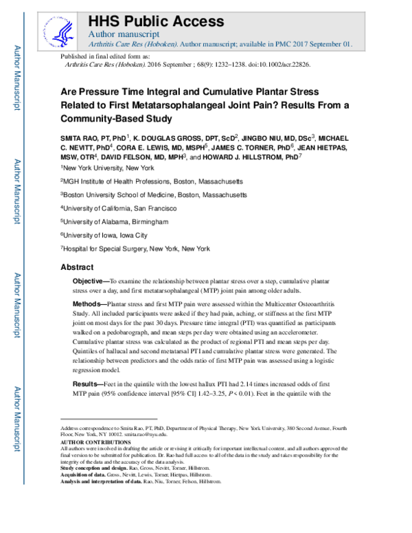 (PDF) Are Pressure Time Integral and Cumulative Plantar Stress Related ...