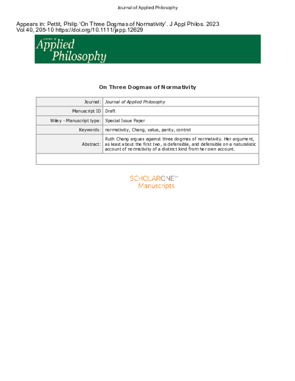 (PDF) On Three Dogmas of Normativity