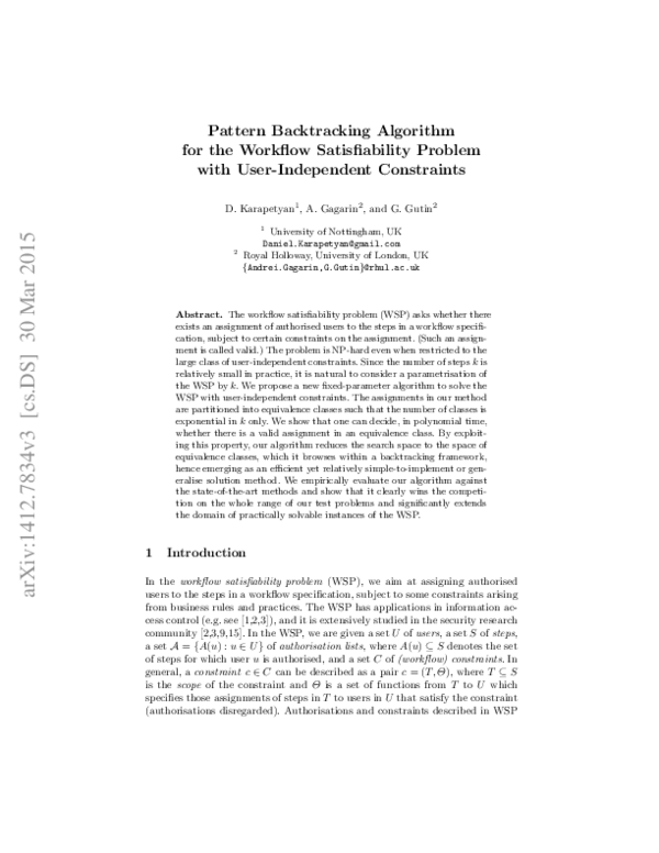 (PDF) Pattern Backtracking Algorithm for the Workflow Satisfiability Problem