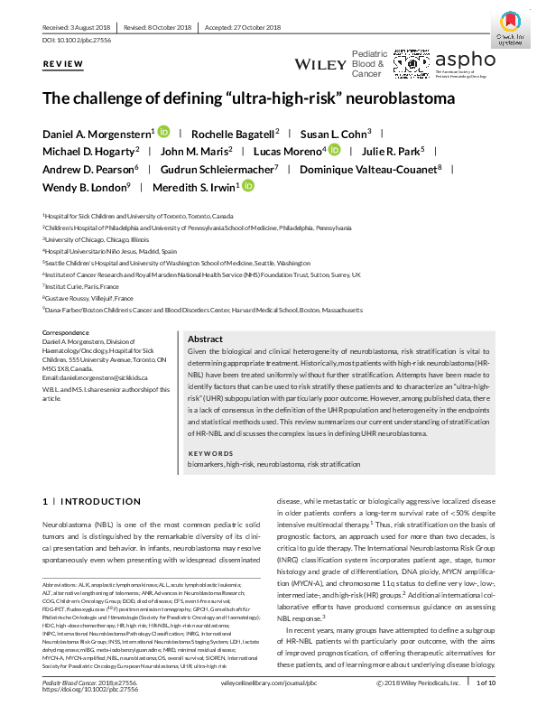(PDF) The challenge of defining "ultra-high-risk" neuroblastoma