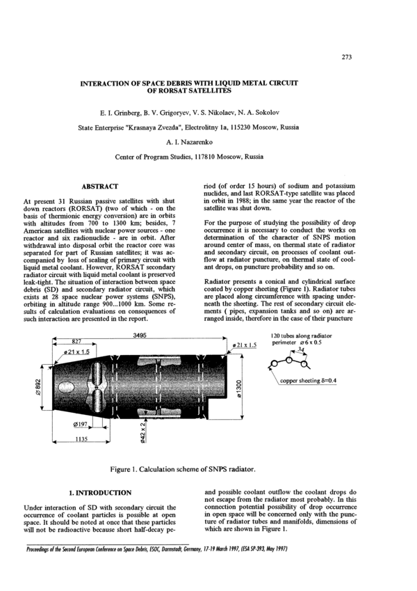 (PDF) Interaction of Space Debris with Liquid Metal Circuit of Rorsat ...