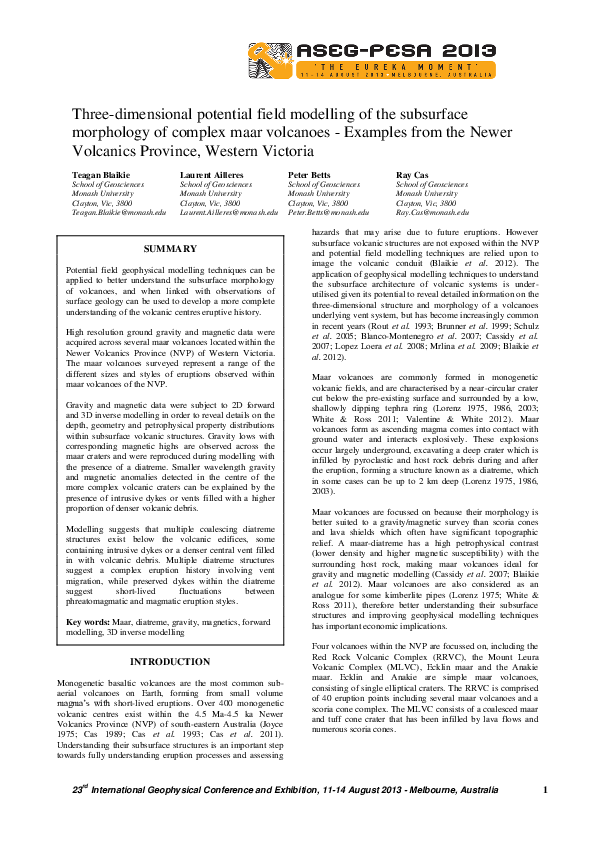 (PDF) Three-dimensional potential field modelling of the subsurface ...