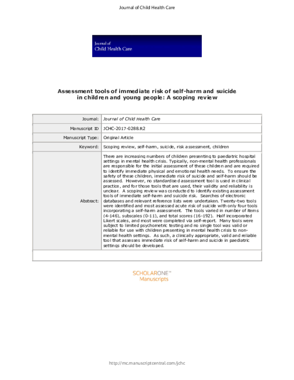 (PDF) Assessment tools of immediate risk of self-harm and suicide in ...