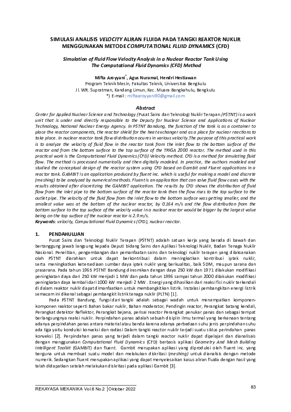 (PDF) Simulasi Analisis Velocity Aliran Fluida Pada Tangki Reaktor ...