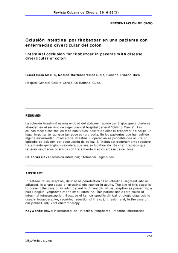 (PDF) Oclusión intestinal por fitobezoar en una paciente con enfermedad ...