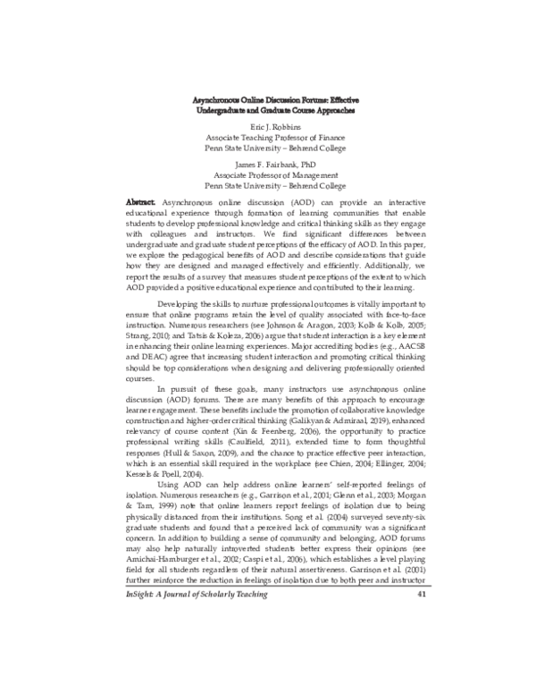 (PDF) Asynchronous Online Discussion Forums: Effective Undergraduate ...