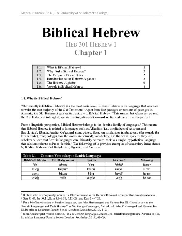 (PDF) Biblical Hebrew Grammar Chapter 1