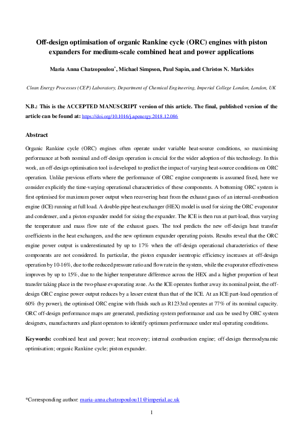 (PDF) Off-design optimisation of organic Rankine cycle (ORC) engines ...