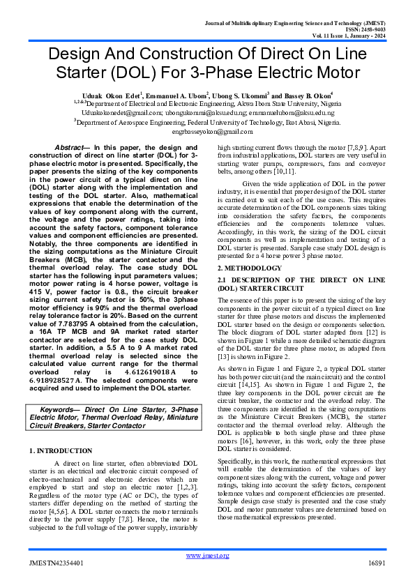 (PDF) Design And Construction Of Direct On Line Starter (DOL) For 3 ...