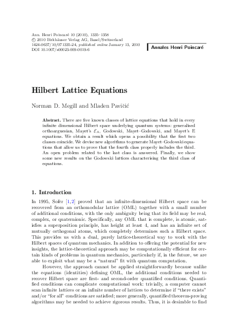 (PDF) Hilbert Lattice Equations