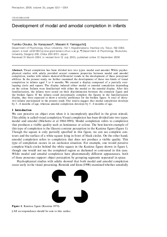 (PDF) Development of Modal and Amodal Completion in Infants | Masami ...