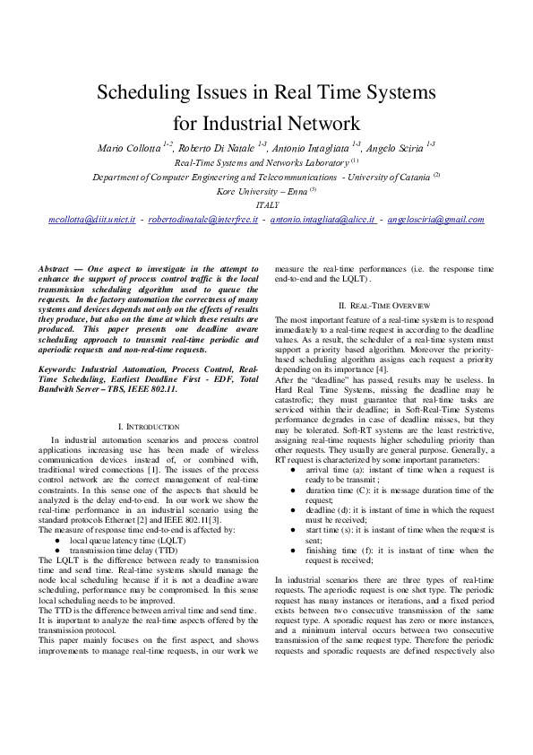 (PDF) Scheduling Issues in Real Time Systems for Industrial Network