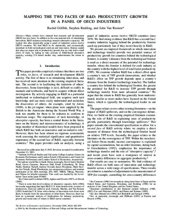 (PDF) Mapping the Two Faces of R&D: Productivity Growth in a Panel of ...