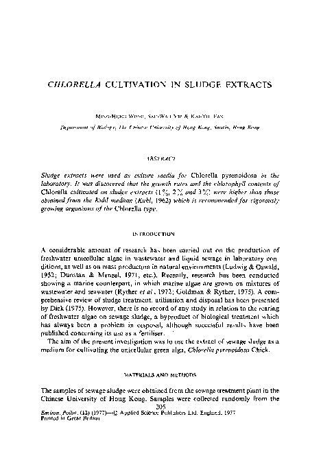 (PDF) Chlorella cultivation in sludge extracts