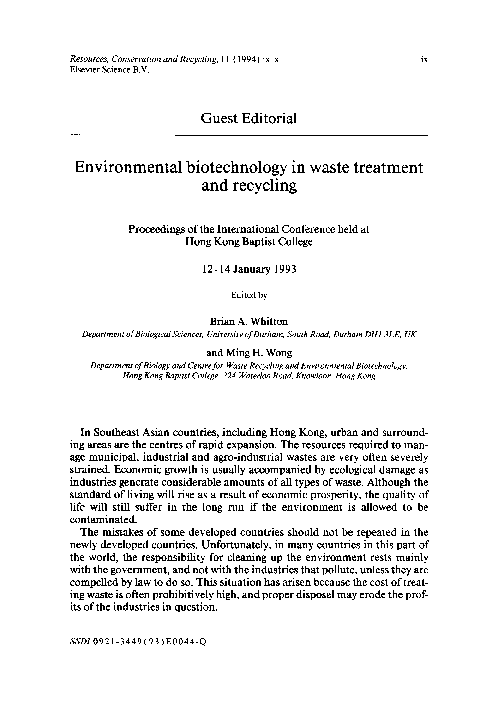 (PDF) Environmental biotechnology in waste treatment and recycling