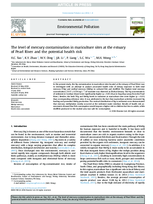 (PDF) The level of mercury contamination in mariculture sites at the ...