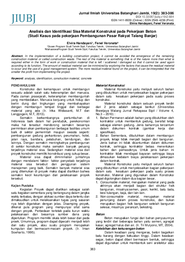 (PDF) Analisis dan Identifikasi Sisa Material Konstruksi pada Pekerjaan Beton (Studi Kasus pada ...