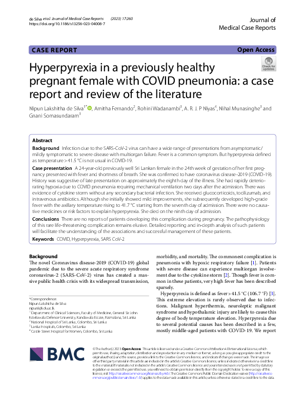 (PDF) Hyperpyrexia in a previously healthy pregnant female with COVID ...