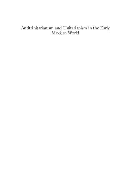(PDF) Antitrinitarianism and Unitarianism in the Early Modern World
