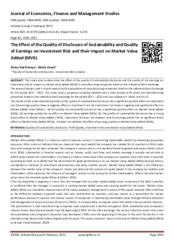 (PDF) The Effect of the Quality of Disclosure of Sustainability and ...