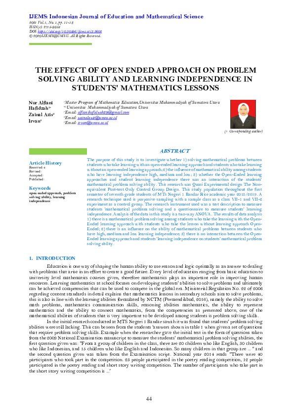(PDF) The Effect of Open Ended Approach on Problem Solving Ability and ...