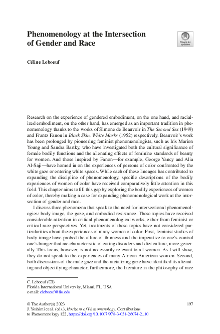 Pdf Phenomenology At The Intersection Of Gender And Race