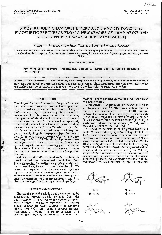 (PDF) A rearranged chamigrene derivative and its potential biogenetic ...