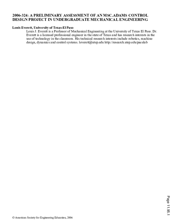 (PDF) A Preliminary Assessment Of An Msc.Adams Control Design Project In Undergraduate ...