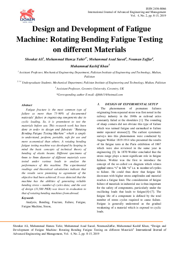 (PDF) Design and Development of Fatigue Machine: Rotating Bending ...