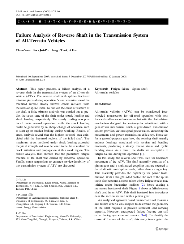 (PDF) Failure Analysis of Reverse Shaft in the Transmission System of ...