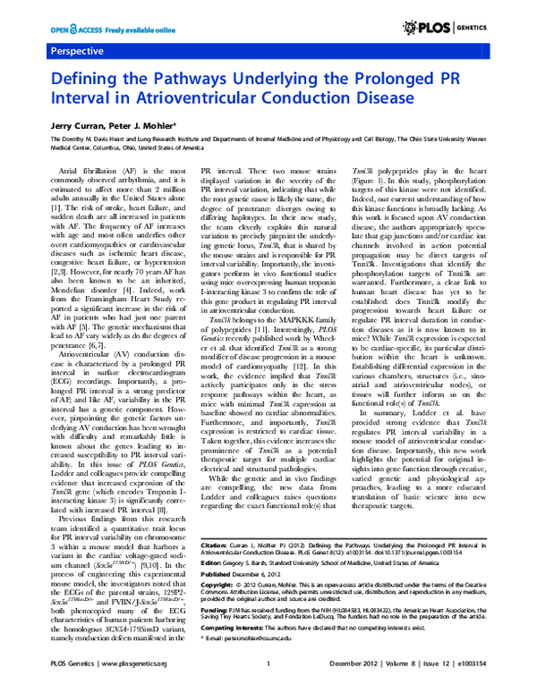 (PDF) Defining the Pathways Underlying the Prolonged PR Interval in ...