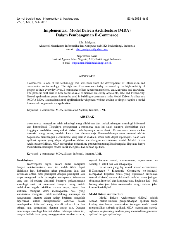 (PDF) Implementasi Model Driven Architecture (MDA) Dalam Pembangunan E-Commerce