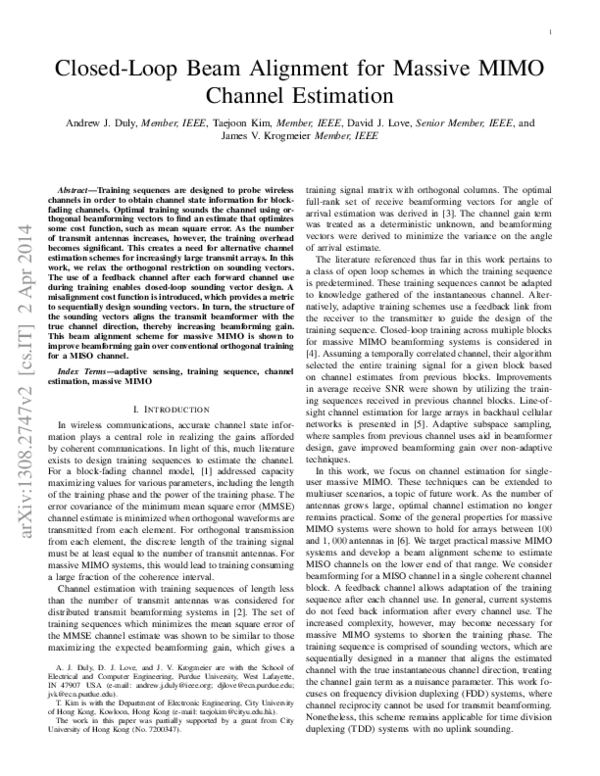 (PDF) Closed-Loop Beam Alignment for Massive MIMO Channel Estimation