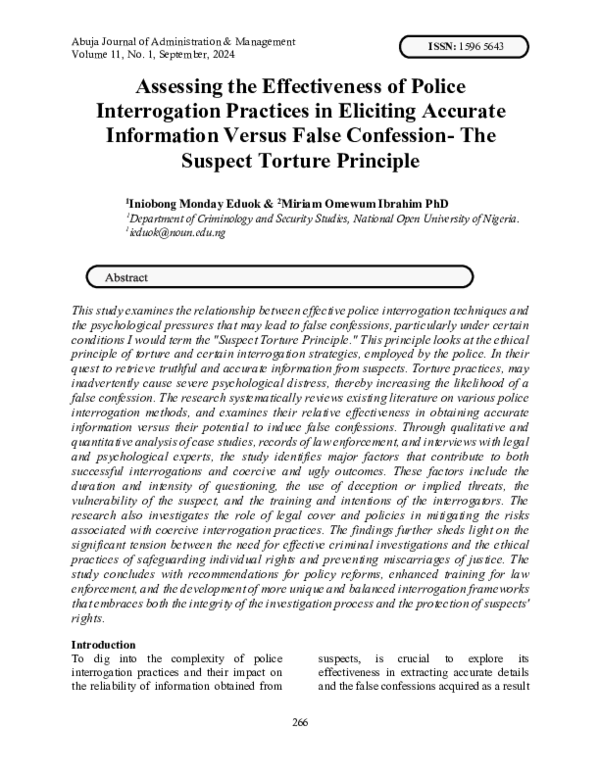 (PDF) Assessing the Effectiveness of Police Interrogation Practices in ...