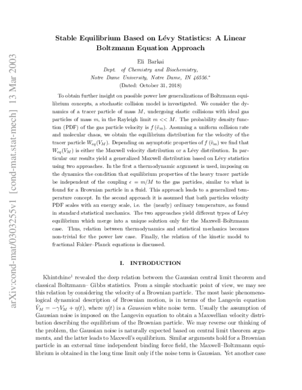 (PDF) Stable Equilibrium Based on Lévy Statistics:A Linear Boltzmann ...