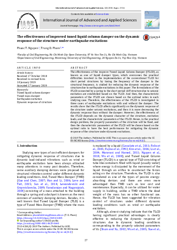 (PDF) The effectiveness of improved tuned liquid column damper on the dynamic response of the ...