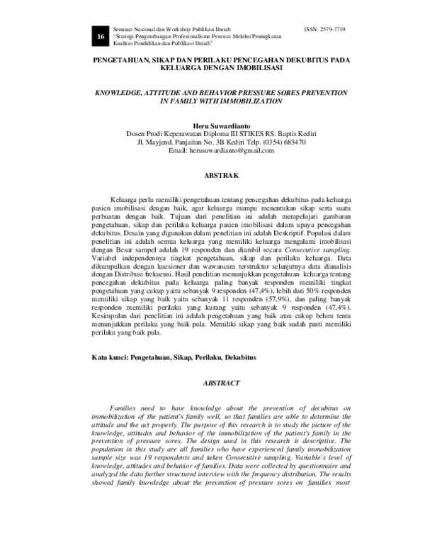 (PDF) Pengetahuan, Sikap Dan Perilaku Pencegahan Dekubitus Pada Keluarga Dengan Imobilisasi