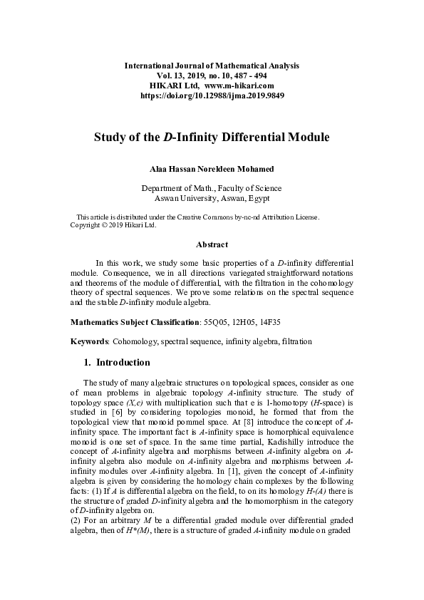(PDF) Study of the D-infinity differential module