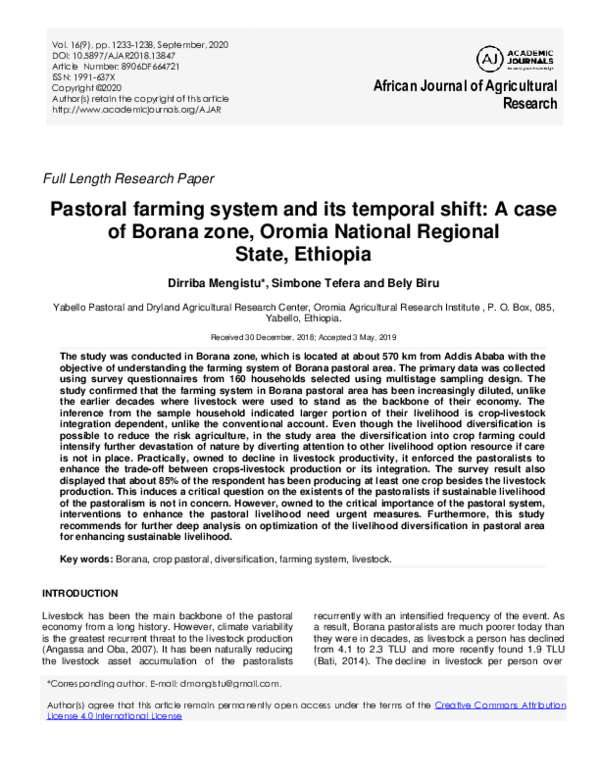 (PDF) Pastoral farming system and its temporal shift: A case of Borana ...