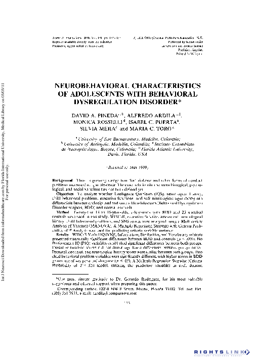 (PDF) Neurobehavioral Characteristics of Adolescents with Behavioral ...
