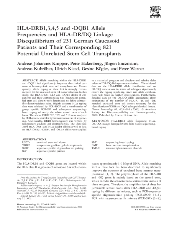 (PDF) HLA-DRB1,3,4,5 and -DQB1 allele frequencies and HLA-DR/DQ linkage ...
