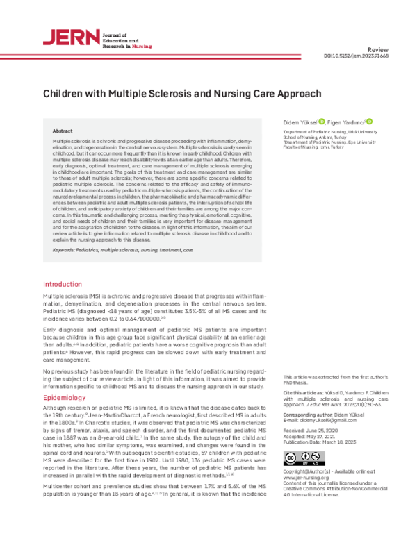 (PDF) Children with Multiple Sclerosis and Nursing Care Approach