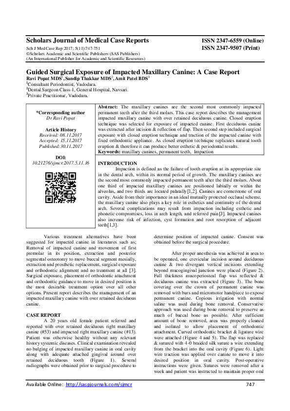 (PDF) Guided Surgical Exposure of Impacted Maxillary Canine: A Case Report