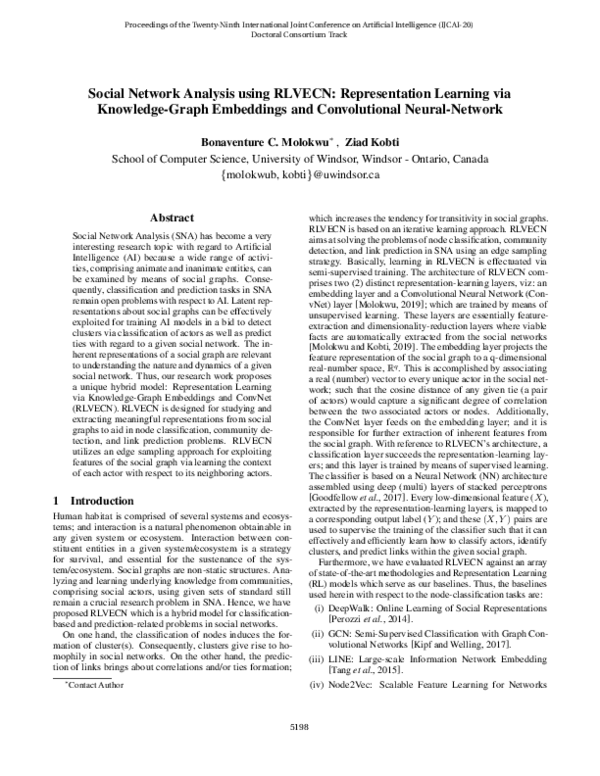 Pdf Social Network Analysis Using Rlvecn Representation Learning Via