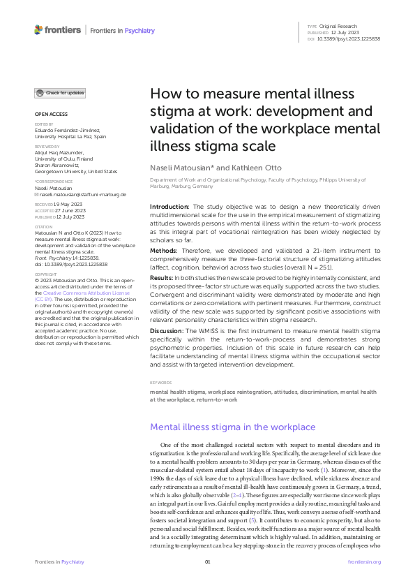 (PDF) How to measure mental illness stigma at work: development and ...