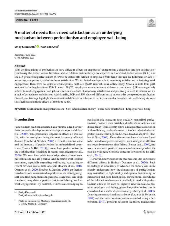 (PDF) A matter of needs: Basic need satisfaction as an underlying ...