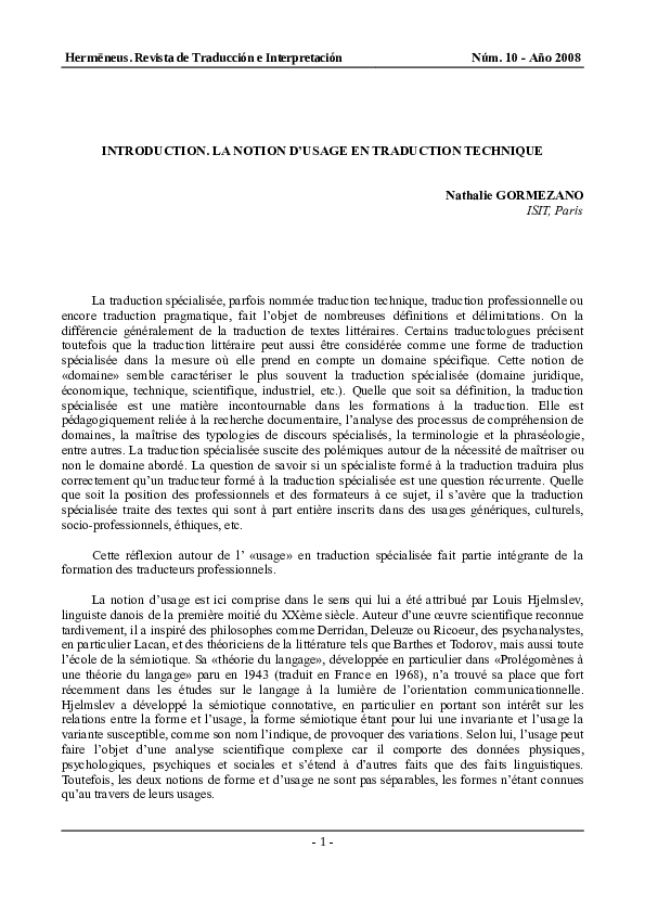 (PDF) La notion d’usage en traduction technique